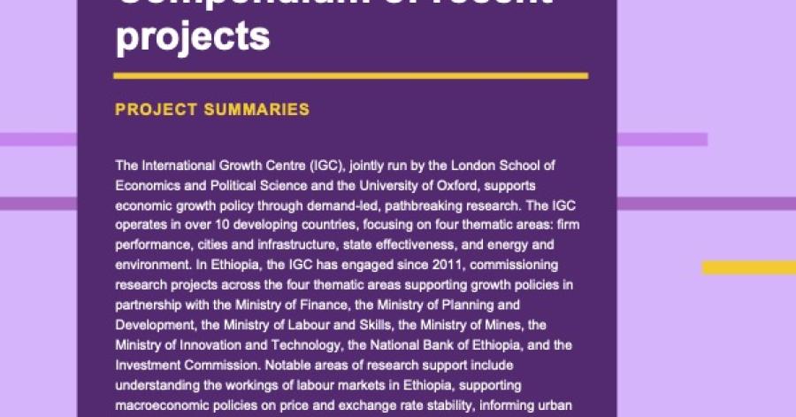 IGC research in Ethiopia (Project summaries) | International Growth Centre